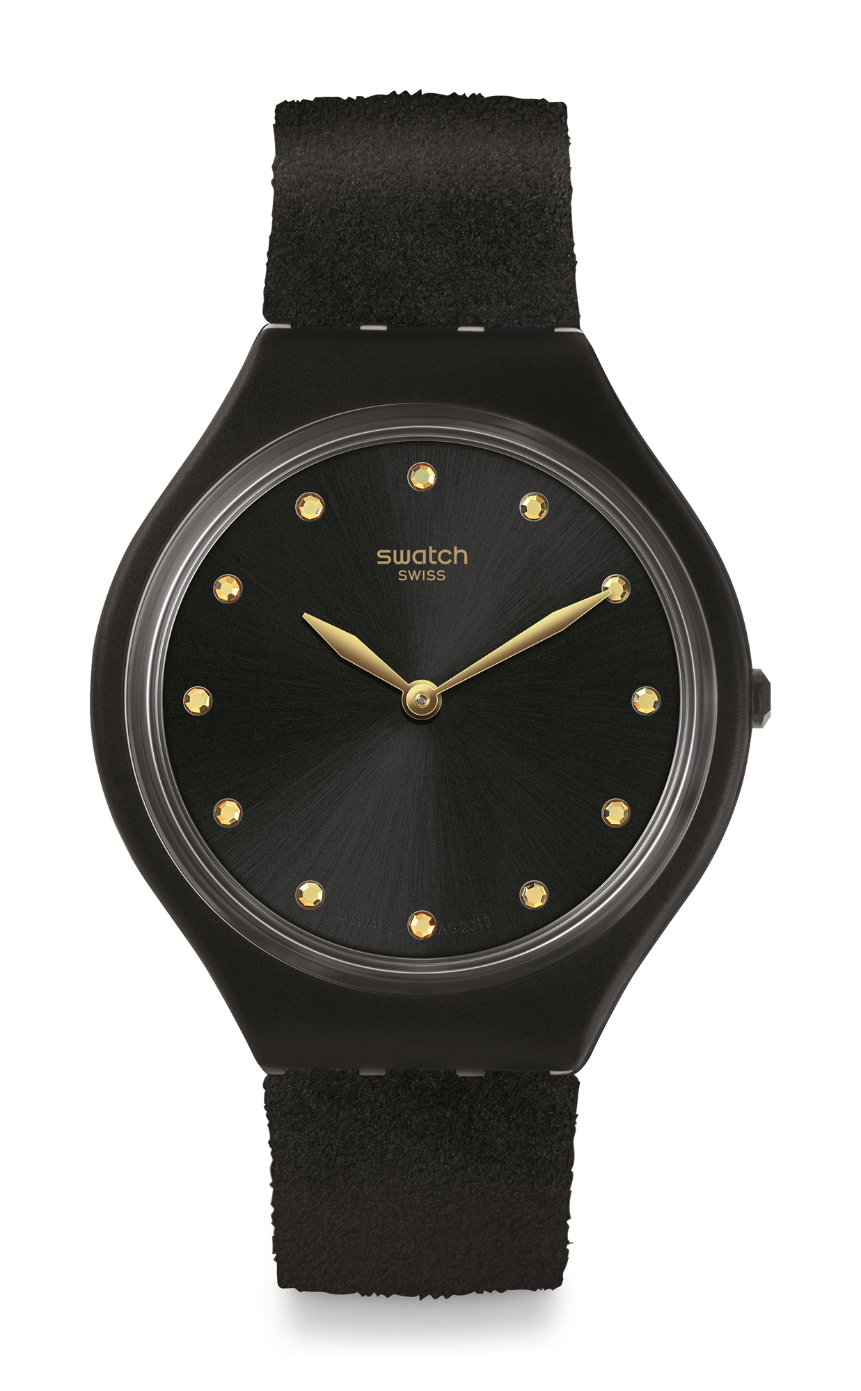Swatch Skinora Case Black Leather Strap Black Dial Ladies Watch SVOB107 ...
