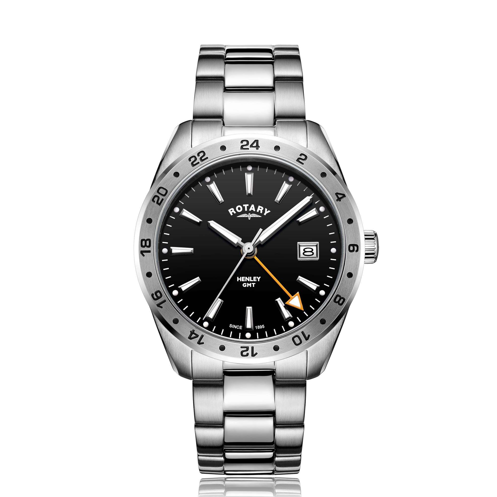 Rotary GMT Henley Stainless Steel Black Dial Men's Watch GB05295/04 ...