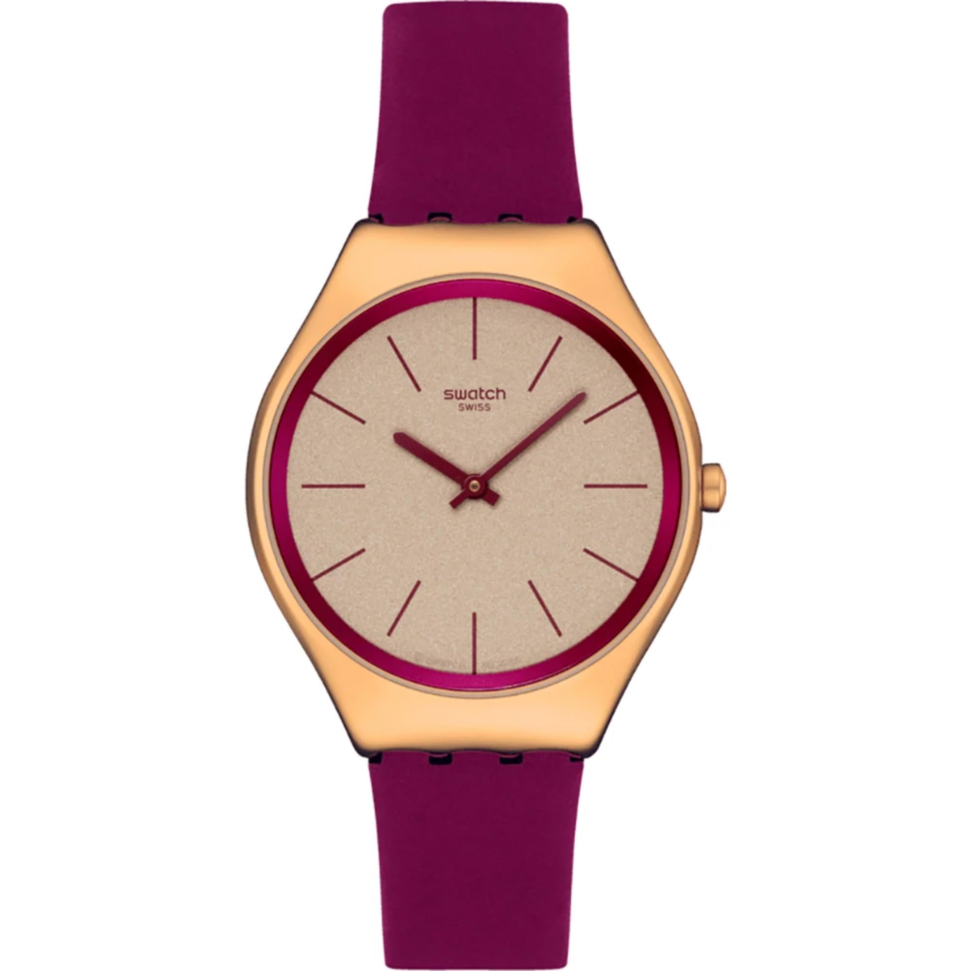 Swatch Skin Alpine Berry Red Dial Leather Strap Watch SYXG131