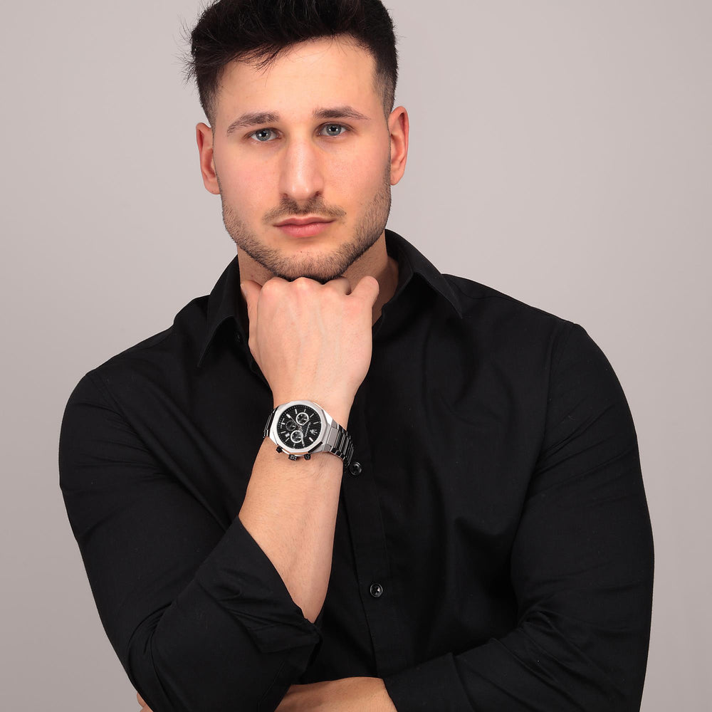 Maserati Stile Quartz Black Chronograph Dial Steel Bracelet Men's Watch ...