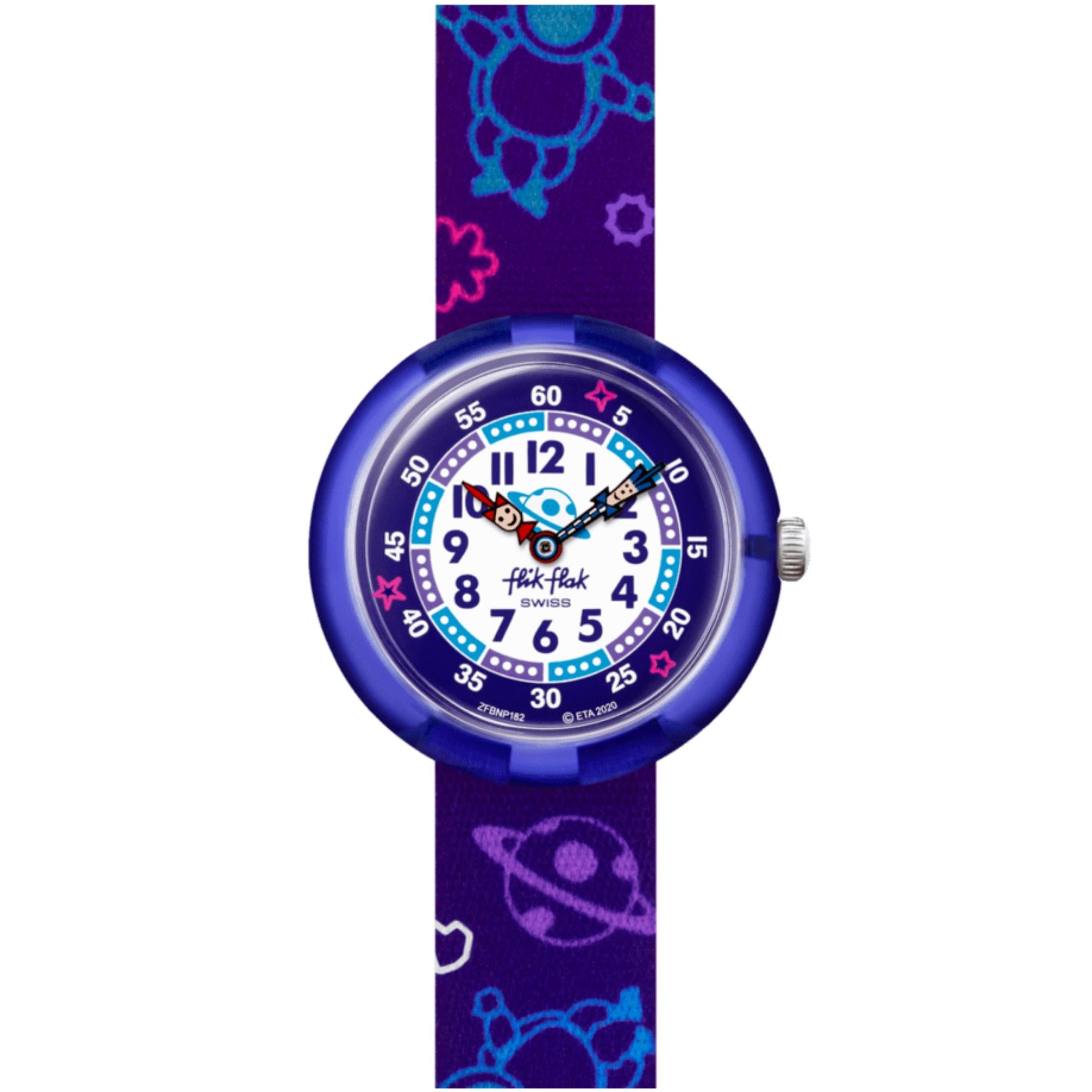 Flik Flak Plan It Two Tone Purple Textile Strap Watch FBNP182